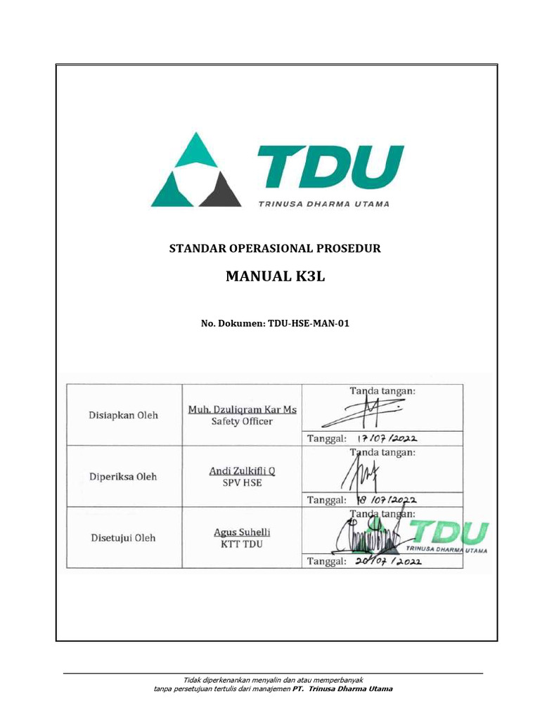 TDU-HSE-MAN-01 Manual K3L | PDF