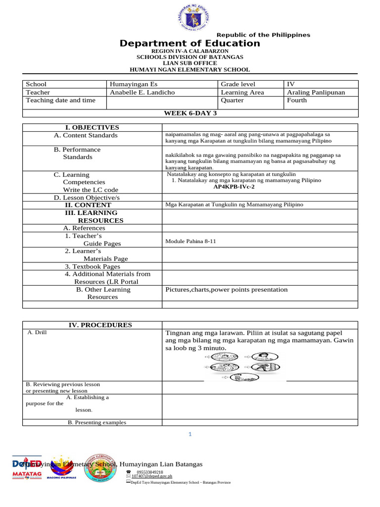Lesson Plan Co1 2024 (Ap4-Q4w4) | PDF