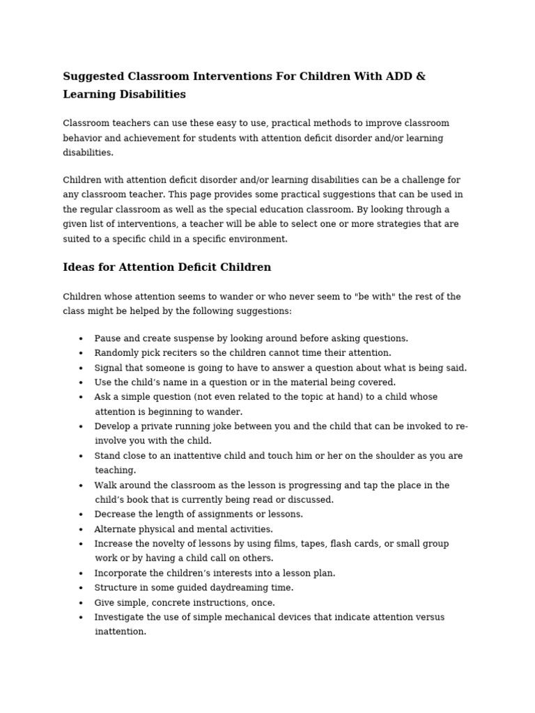 ADHD Strategies in The Classroom | PDF