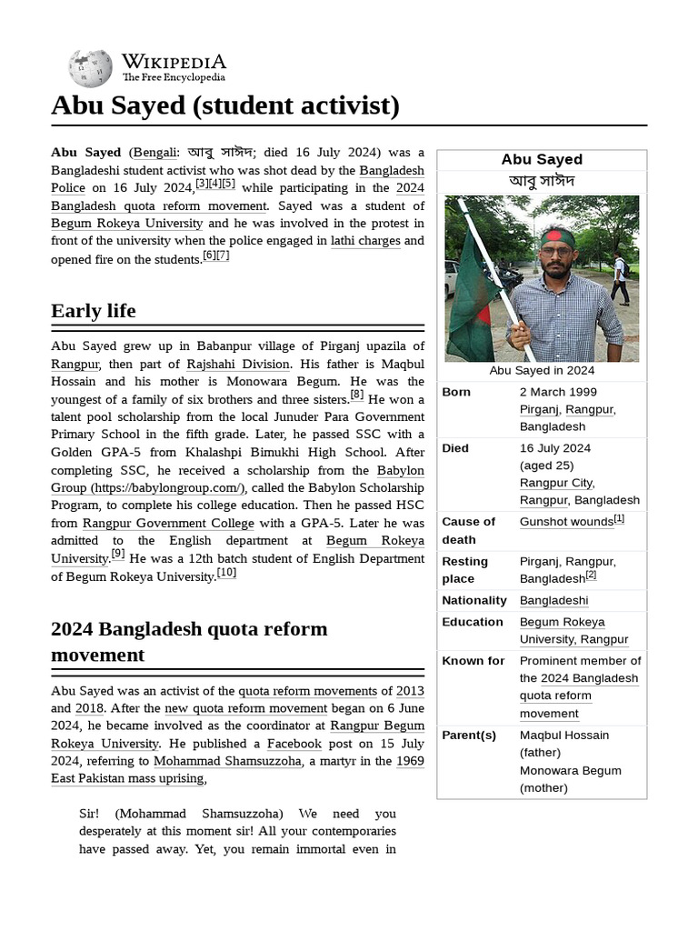 Abu Sayed (Student Activist) | PDF