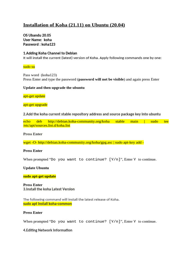 Installation of Koha 21.11 | PDF | Sudo | Computers