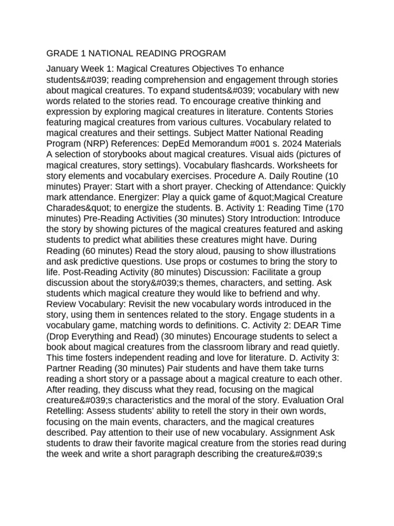 GRADE 1 NATIONAL READING PROGRAM | PDF