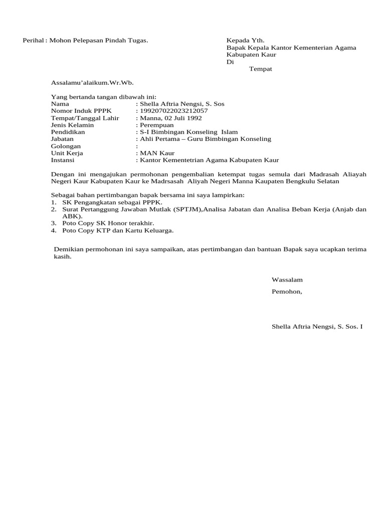 Contoh Surat Pelepasan | PDF