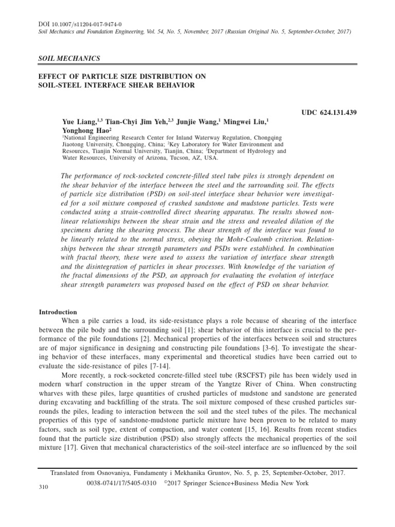 Effect of Particle Size Distribution On Soil-Steel Interface Shear ...