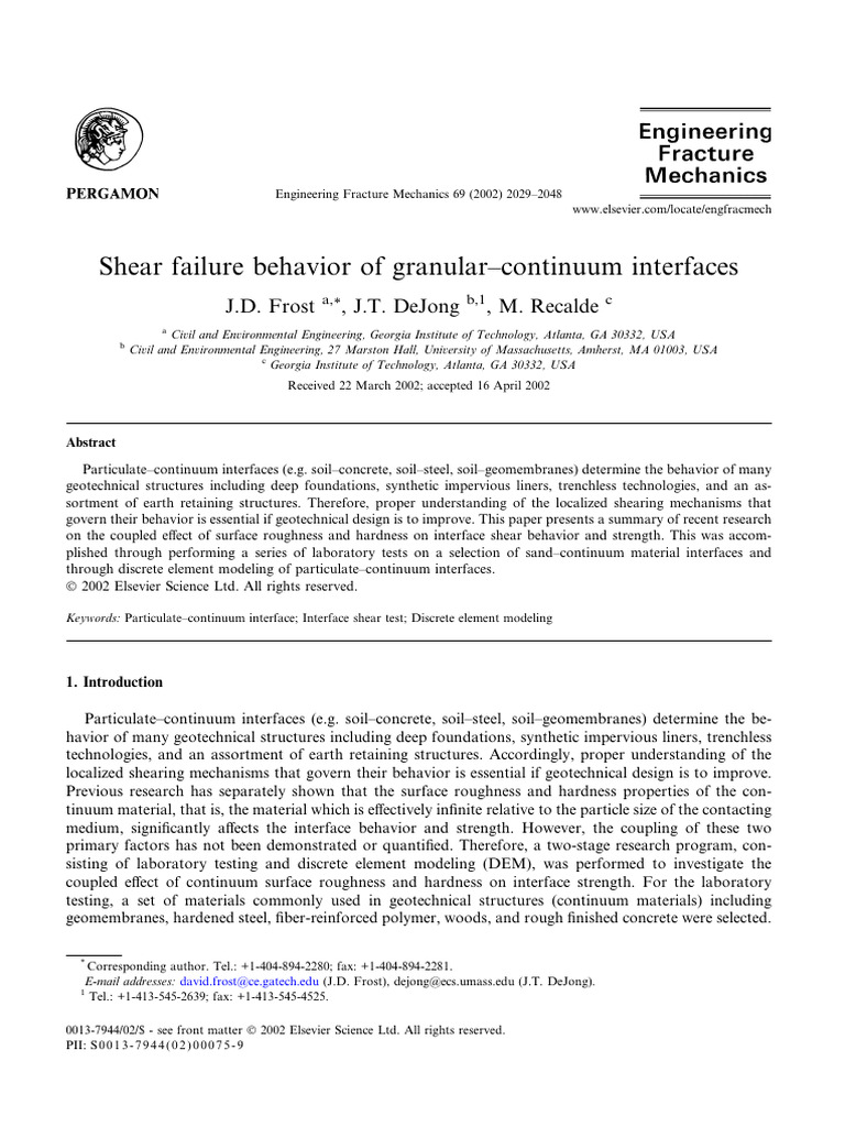 Shear Failure Behavior of Granular-Continuum Interfaces - Frost and Dejong | PDF