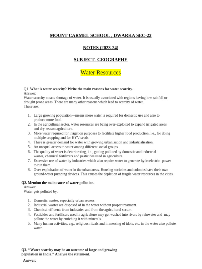 G10 NOTEBOOK WORK G10 CH-3( WATER RESOURCES) | PDF