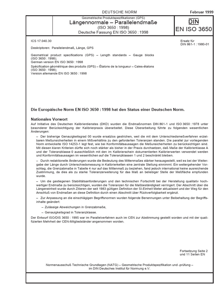 DIN EN ISO 3650 1999, Geometrische | PDF