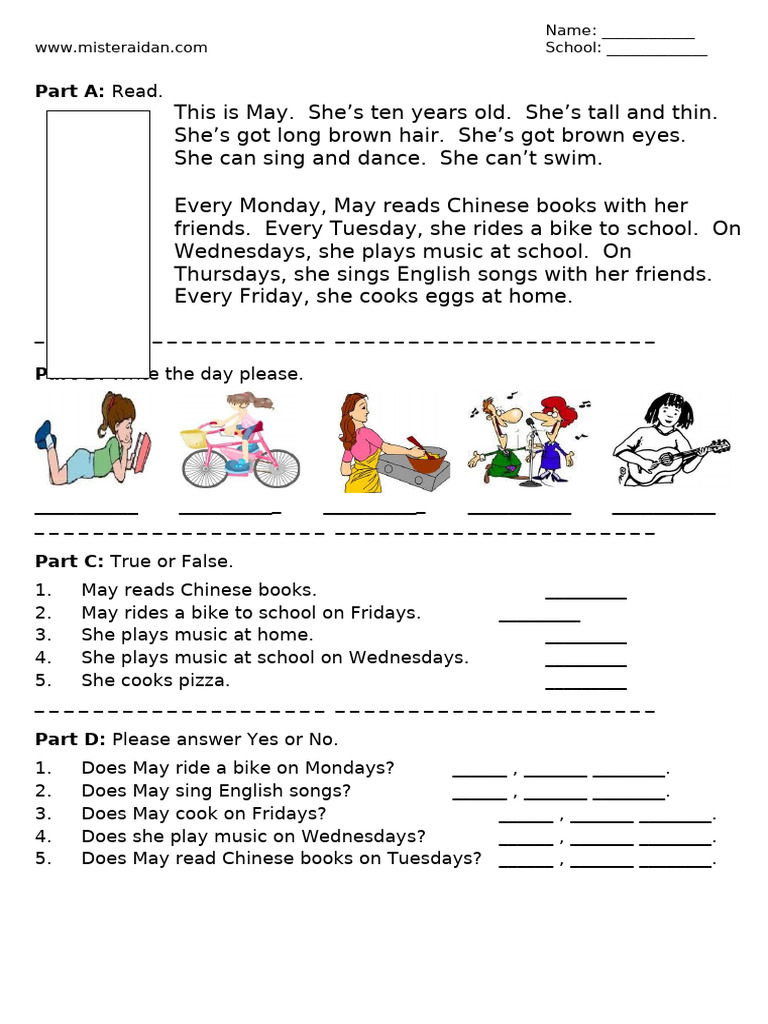 Days of The Week Simple Reading Comprehension | PDF