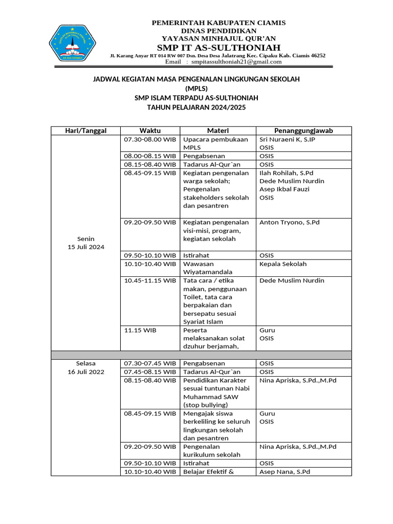 RUNDOWN MPLS SMP IT As Sulthoniah - 2024 | PDF