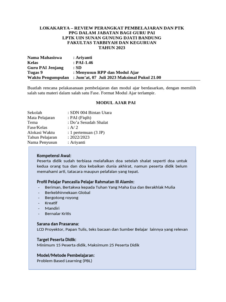 Contoh Modul Ajar PAI | PDF