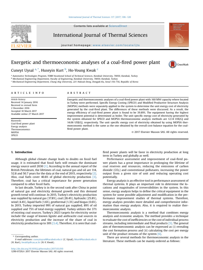 Exergetic And Thermoeconomic Analyses Of A Coal Fired