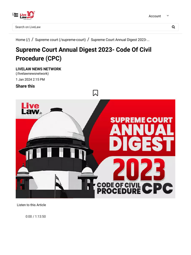 Supreme Court Annual Digest 2023 Code of Civil Procedure CPC | PDF