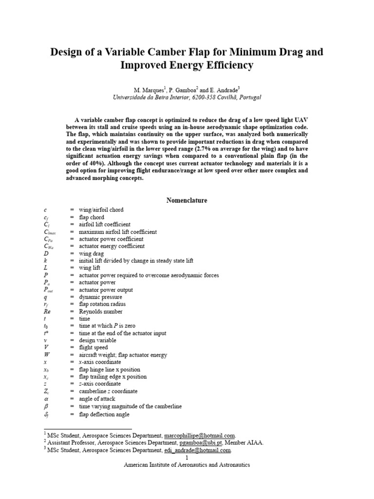 Design of A Variable Camber Flap For Minimum Drag and Improved Energy ...