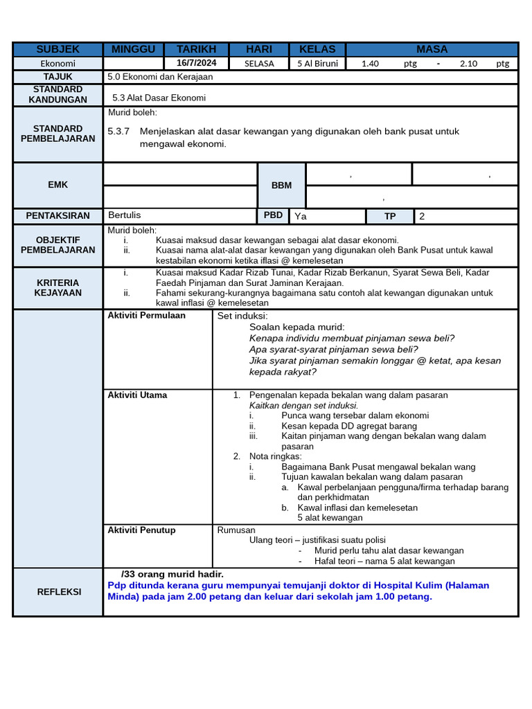 RPH Ekonomi 5 Al Biruni 16.7.2024 | PDF