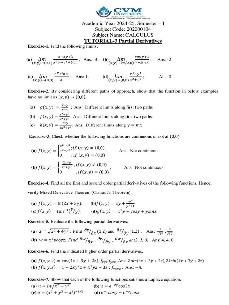 Tutorial-3 - 24-25 Calculus | PDF