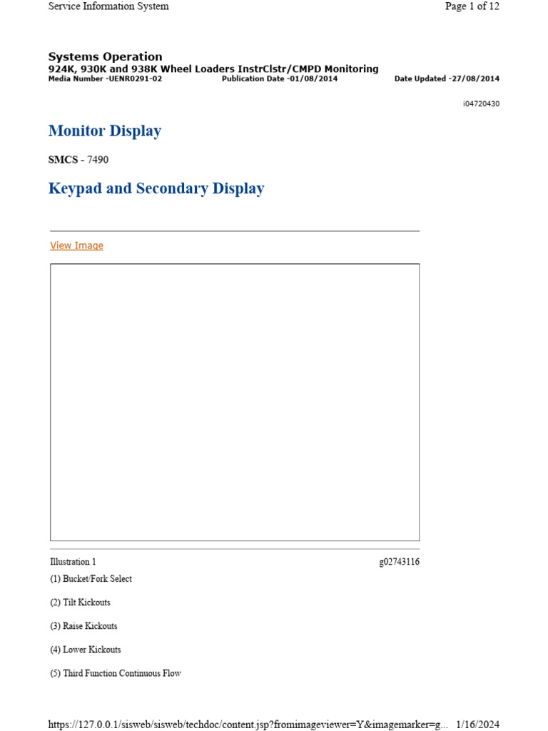Monitor Display: 924K, 930K and 938K Wheel Loaders Instrclstr/Cmpd ...