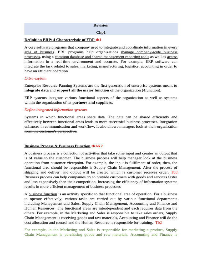 ERP 1 Business Function & Business Process | PDF | Enterprise Resource ...
