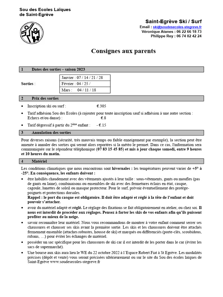 Consignes Aux Parents 2023 | PDF