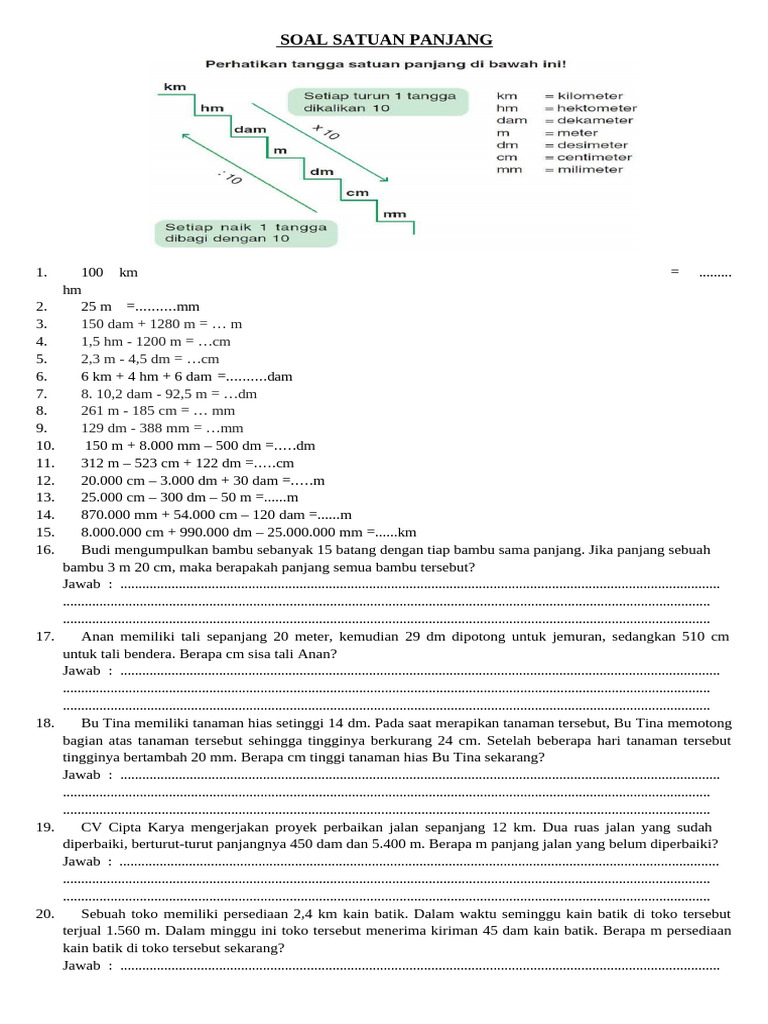 Soal Satuan Panjang | PDF
