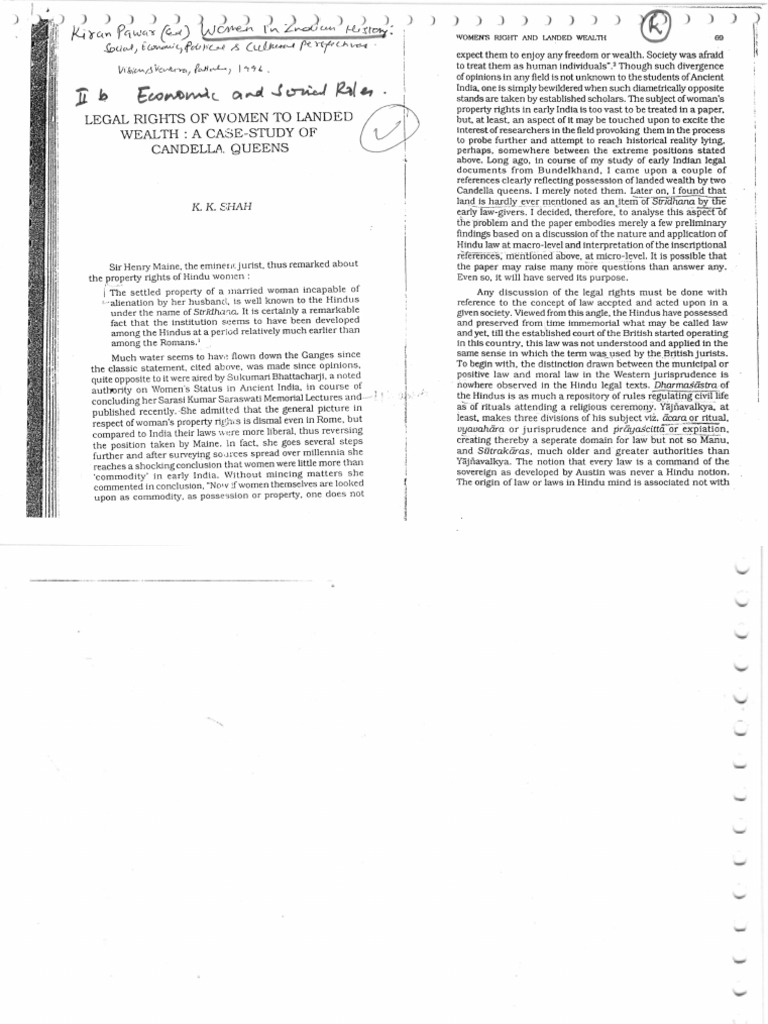 K. K. Shah, 1996, Legal Rights of Women To Landed Wealth - A Case Study of Candella Queens | PDF