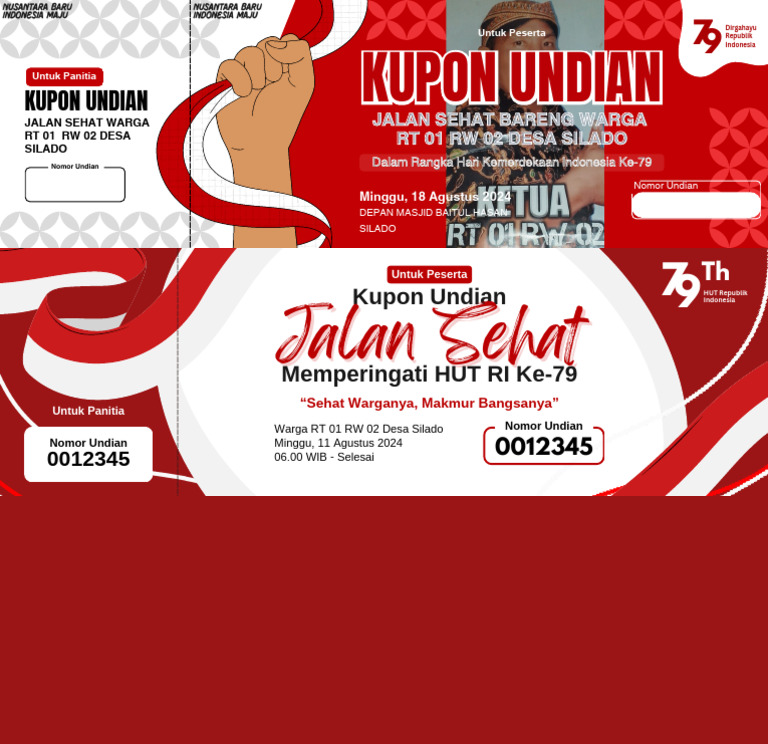 Merah Dan Putih Kupon Undian Hadiah Jalan Sehat Agustusan HUT RI Tiket | PDF
