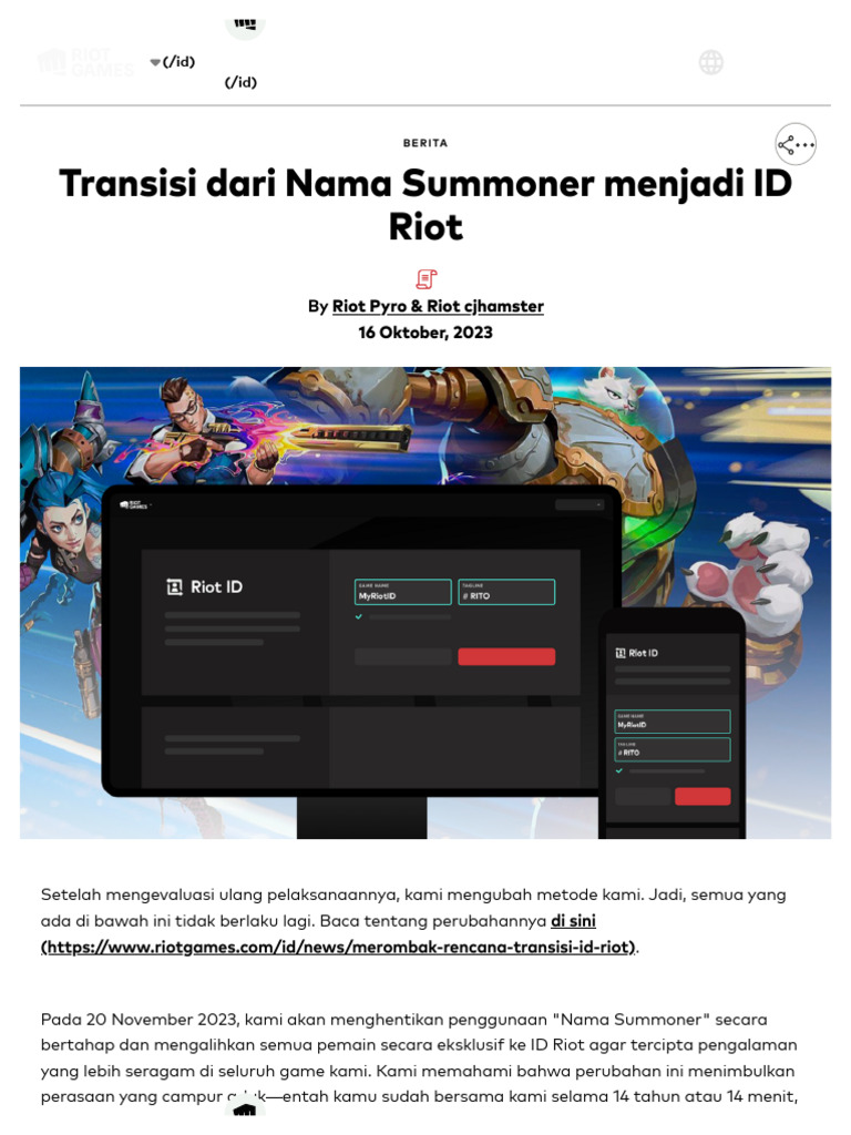 Menjelaskan Transisi Dari Nama Summoner Menjadi ID Riot - Riot Games | PDF
