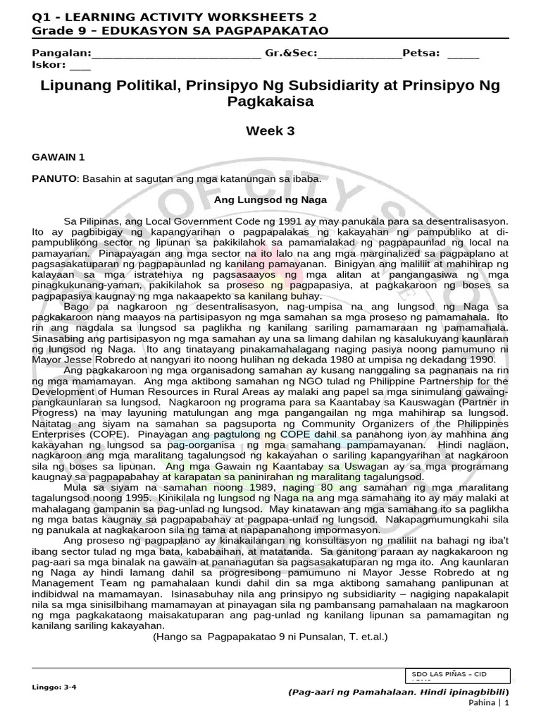 Q1 G9 Esp Law 2 | PDF