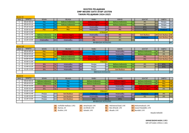 Roster Pelajaran - SMP Satap Lsten | PDF