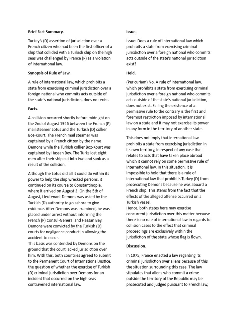 SS Lotus Case (France v. Turkey), 1927 | PDF