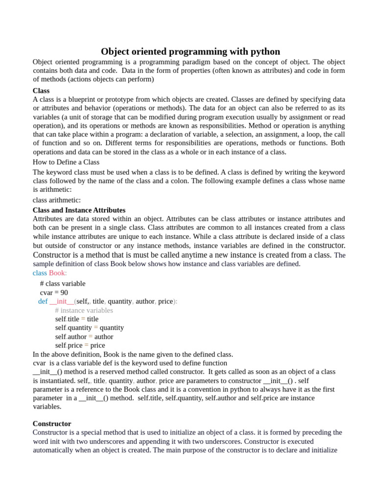 Object Oriented Programming With Python | PDF