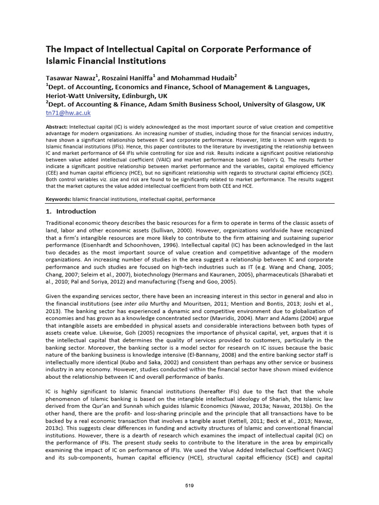 The Impact of Intellectual Capital On Corporate Performance of Islamic ...