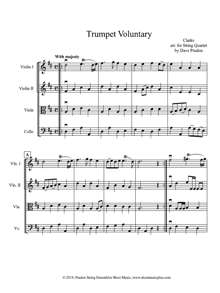 Clarke Trumpet Voluntary For String Quartet (Arr Dave Prudon) (String ...