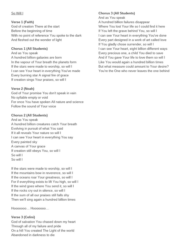 So Will I Lyrics | PDF