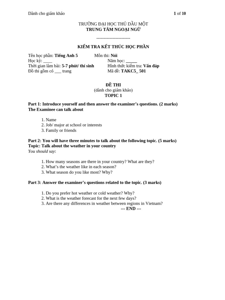 Ta5 - Speaking - GV | PDF