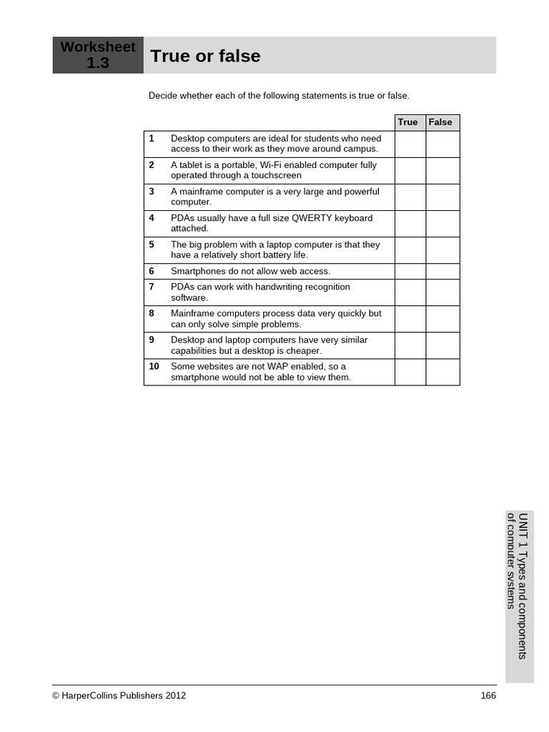 True or False: Worksheet | PDF