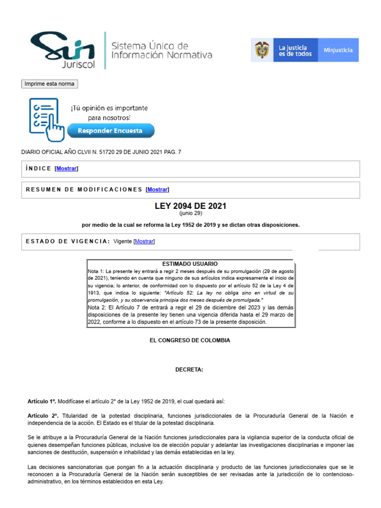 Ley 2094 de 2021 | PDF | Disciplinas | Judicaturas