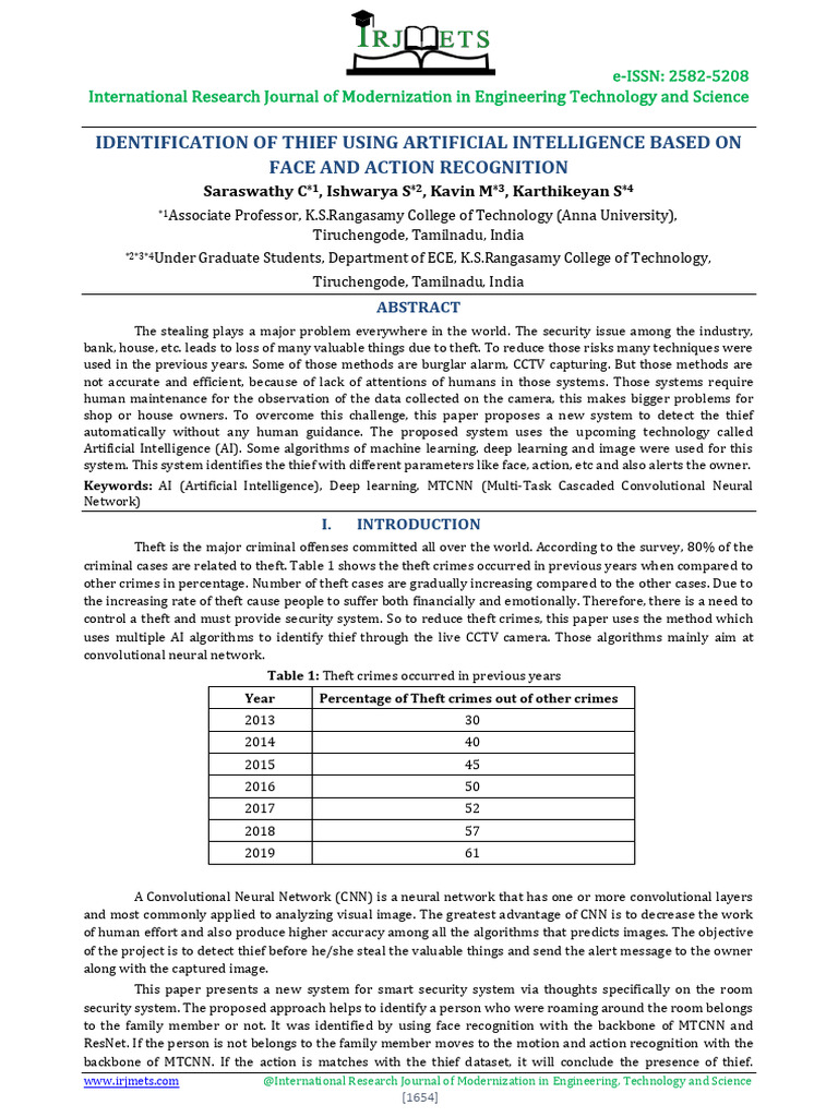Identification of Thief Using Artificial Intelligence Based On Face and ...