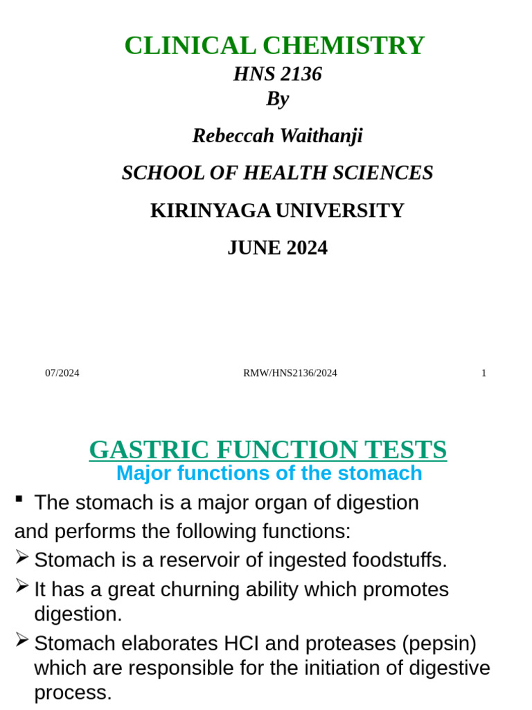 Gastric Function Tests | PDF