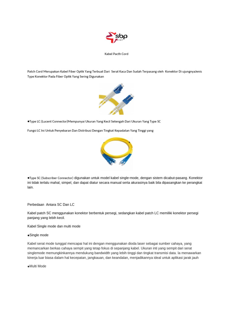 Rangkuman Kabel Patch Cord | PDF