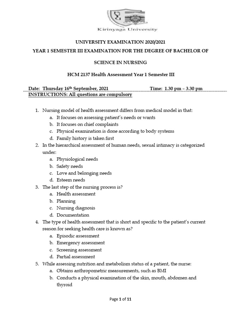 HCM 2137 Health Assessment Year 1 Semester III | PDF