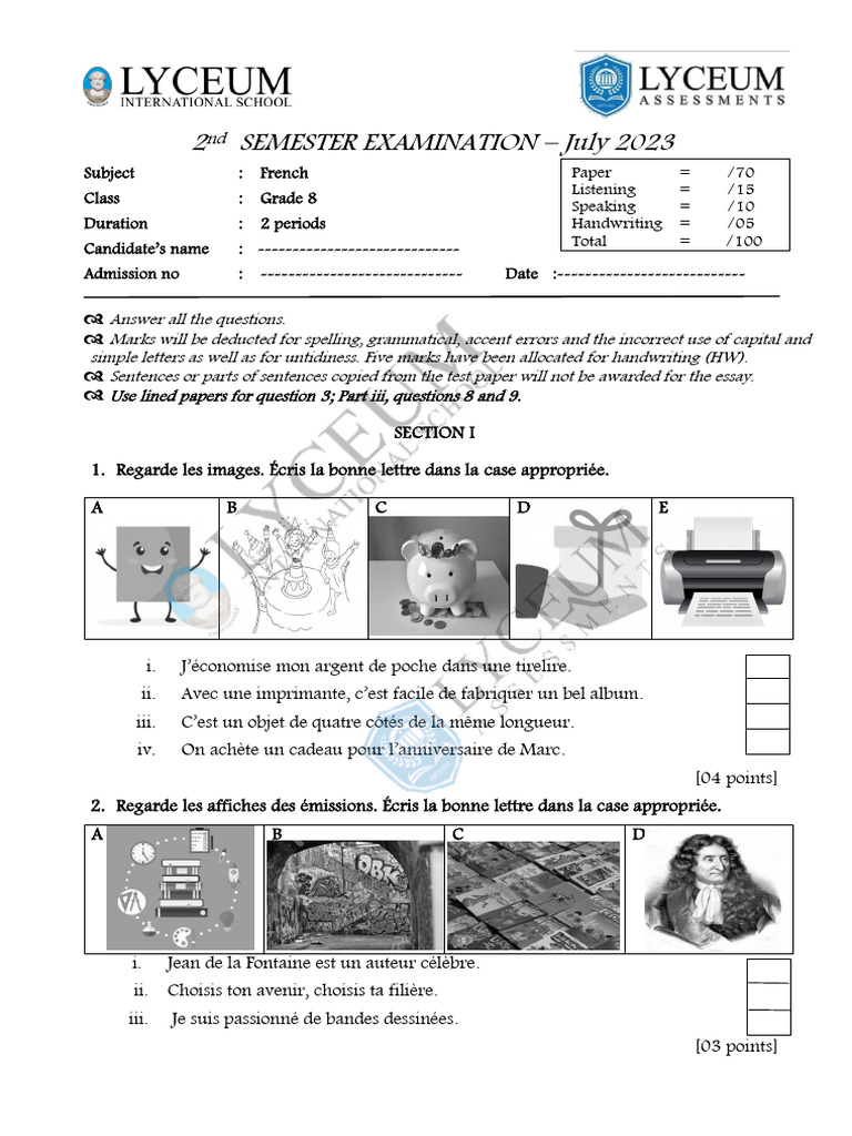 Grade 8 - French | PDF