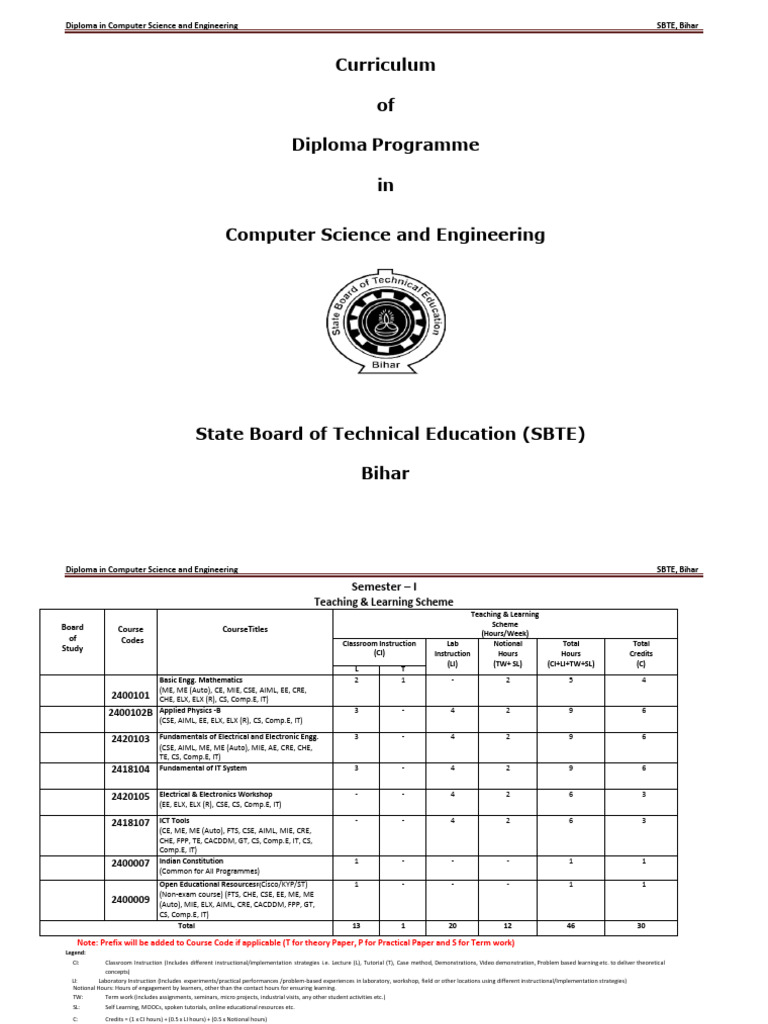 Diploma in Computer Science and Engineering Sem-I | PDF