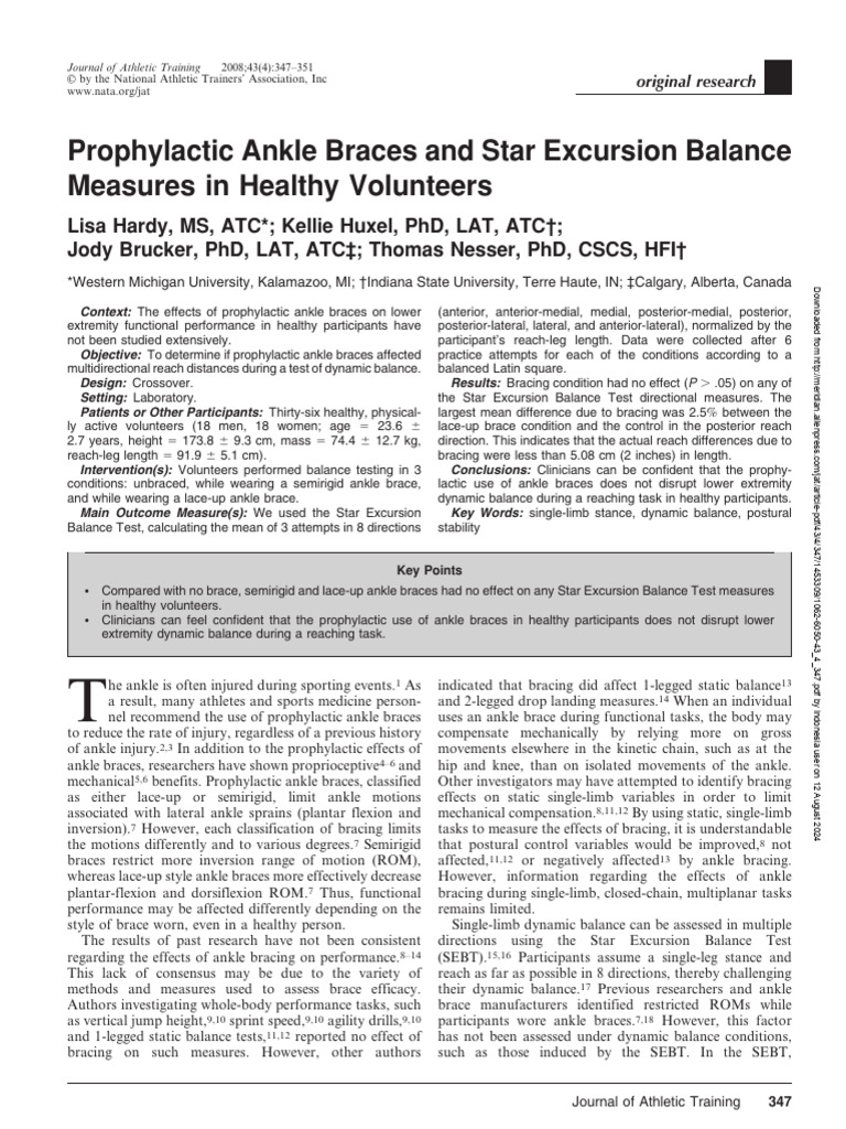 Prophylactic Ankle Braces and Star Excursion Balance | PDF