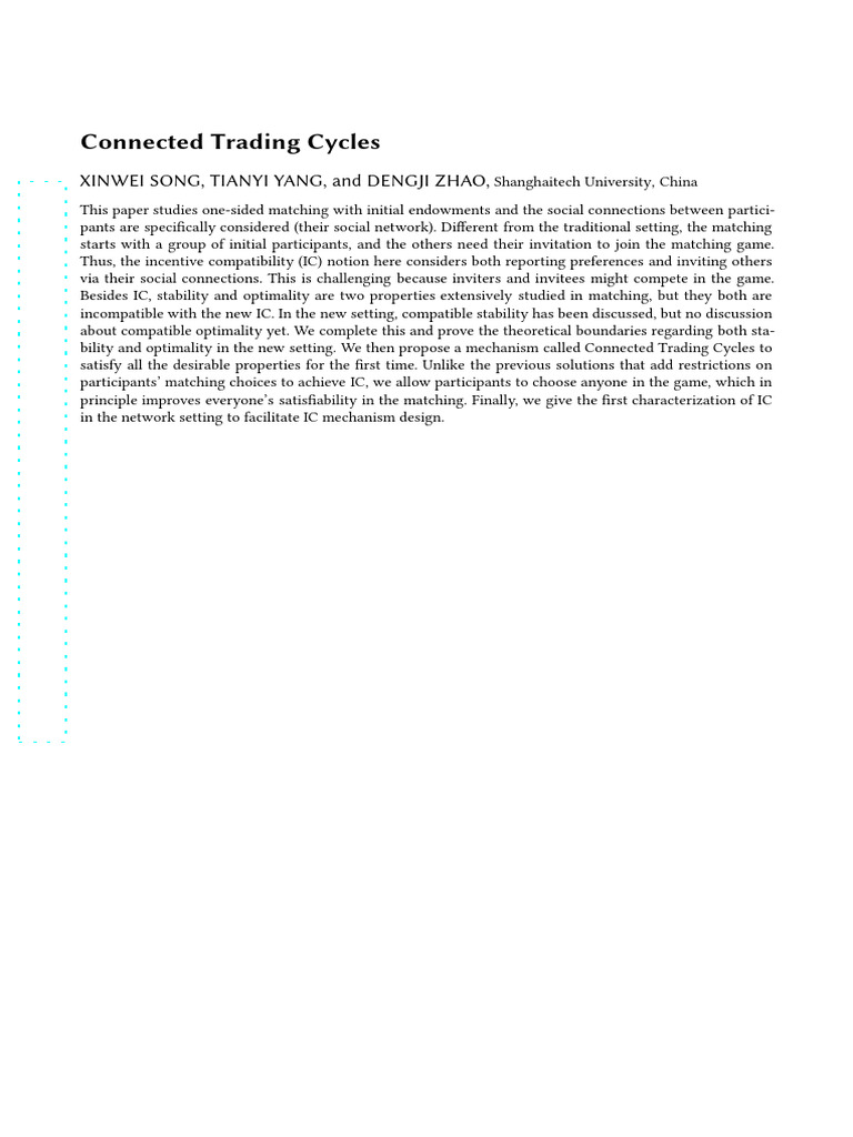 Connected Trading Cycles | PDF