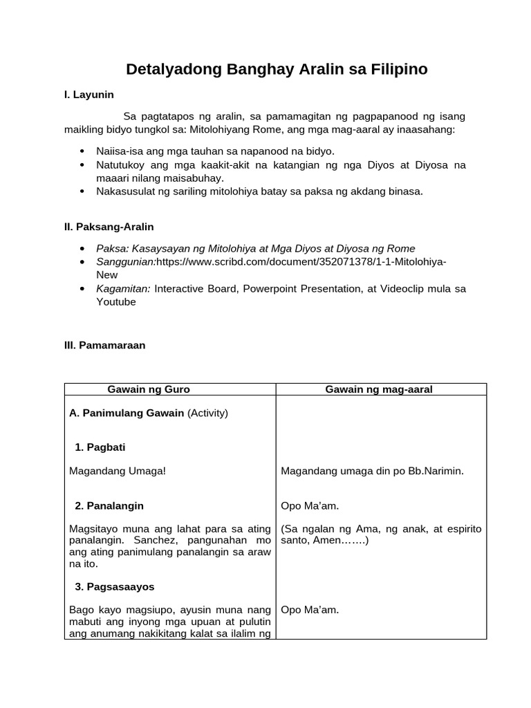 Lesson-Plan-Mitolohiya Grade 10 | PDF