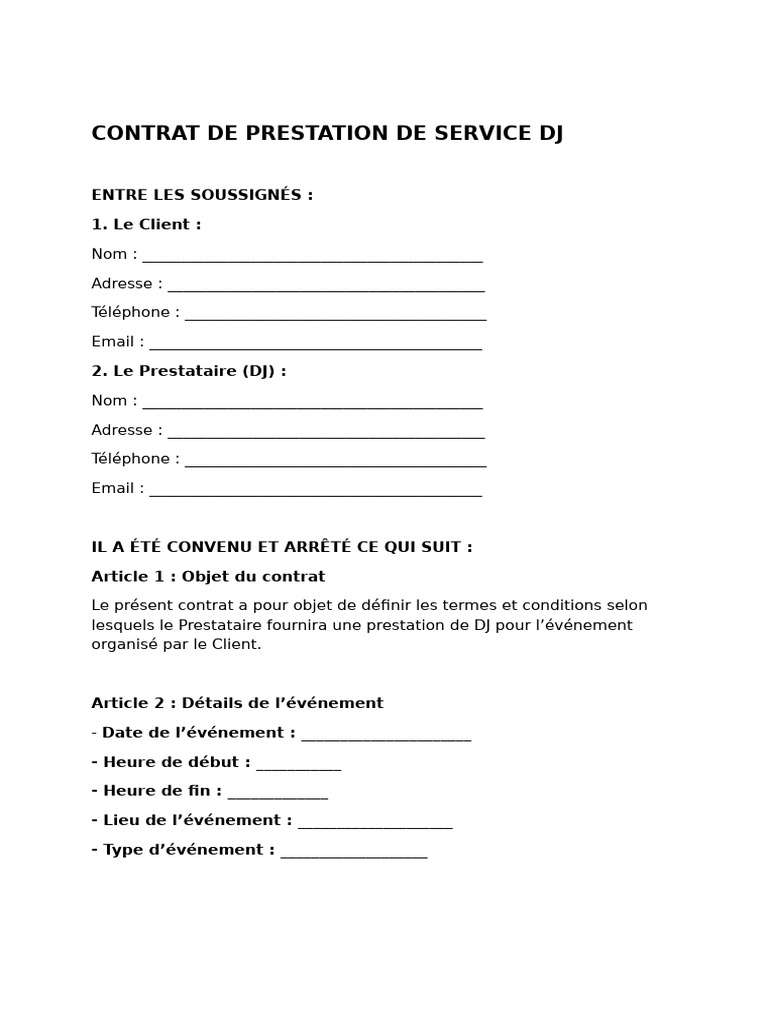 Contrat DJ Kaly | PDF