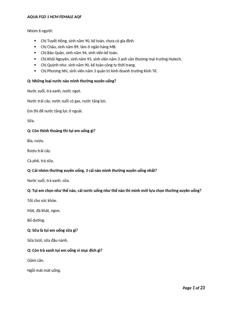 Aqua FGD 1 HCM Female Aqf | PDF | Vietnam | Self-Improvement