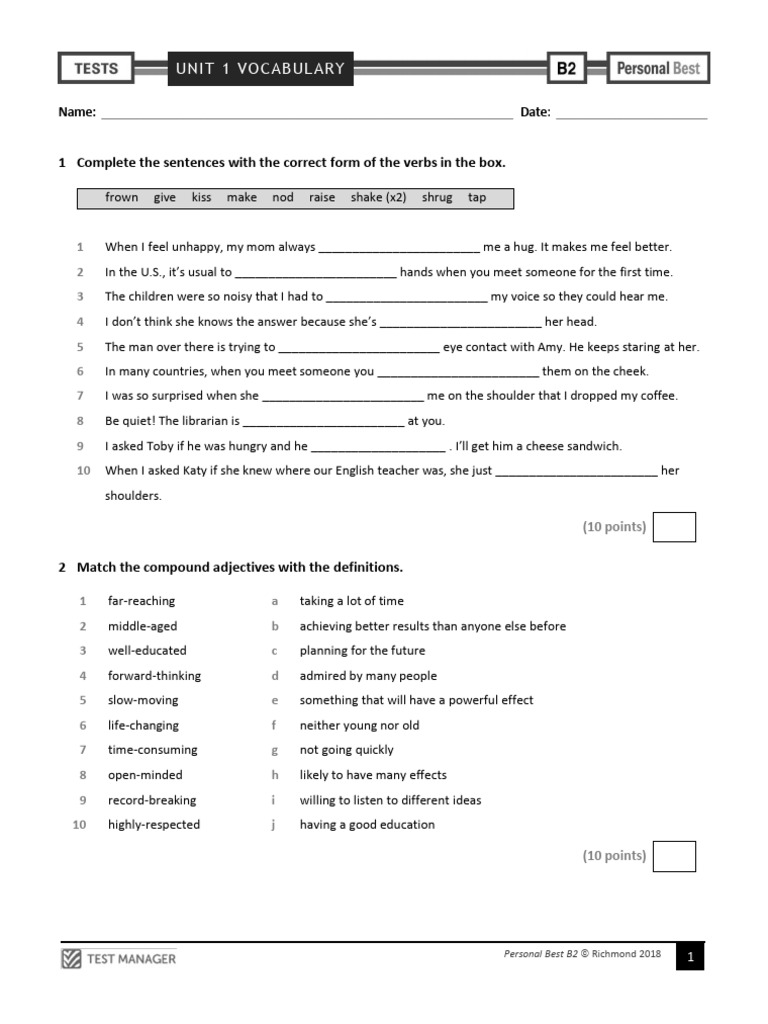 Personal Best (B2) Upper Inter - Tests Revision U1-U3 | PDF