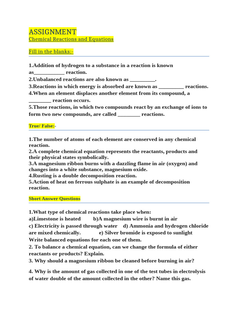 Assignment 1 Ch-1Class-X | PDF