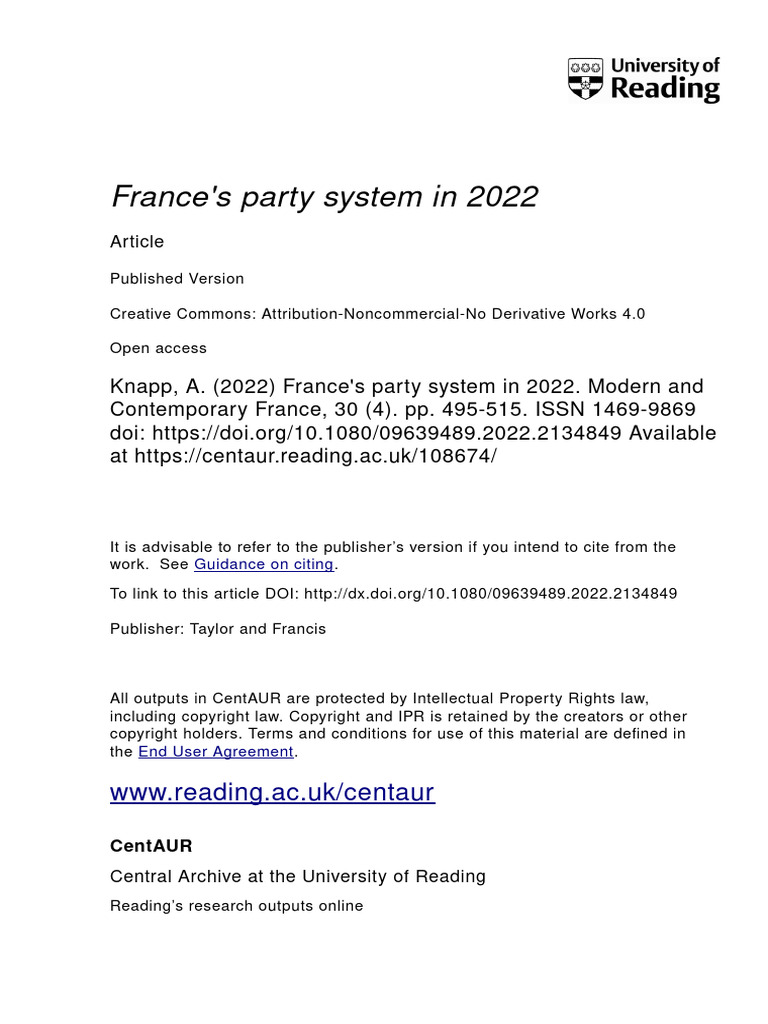 Knapp France S Party System in 2022 | PDF